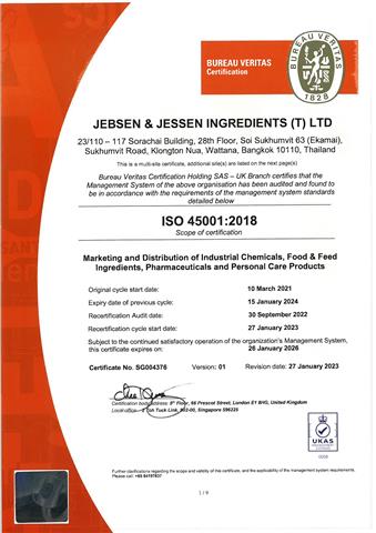 Certificates - Jebsen & Jessen Ingredients